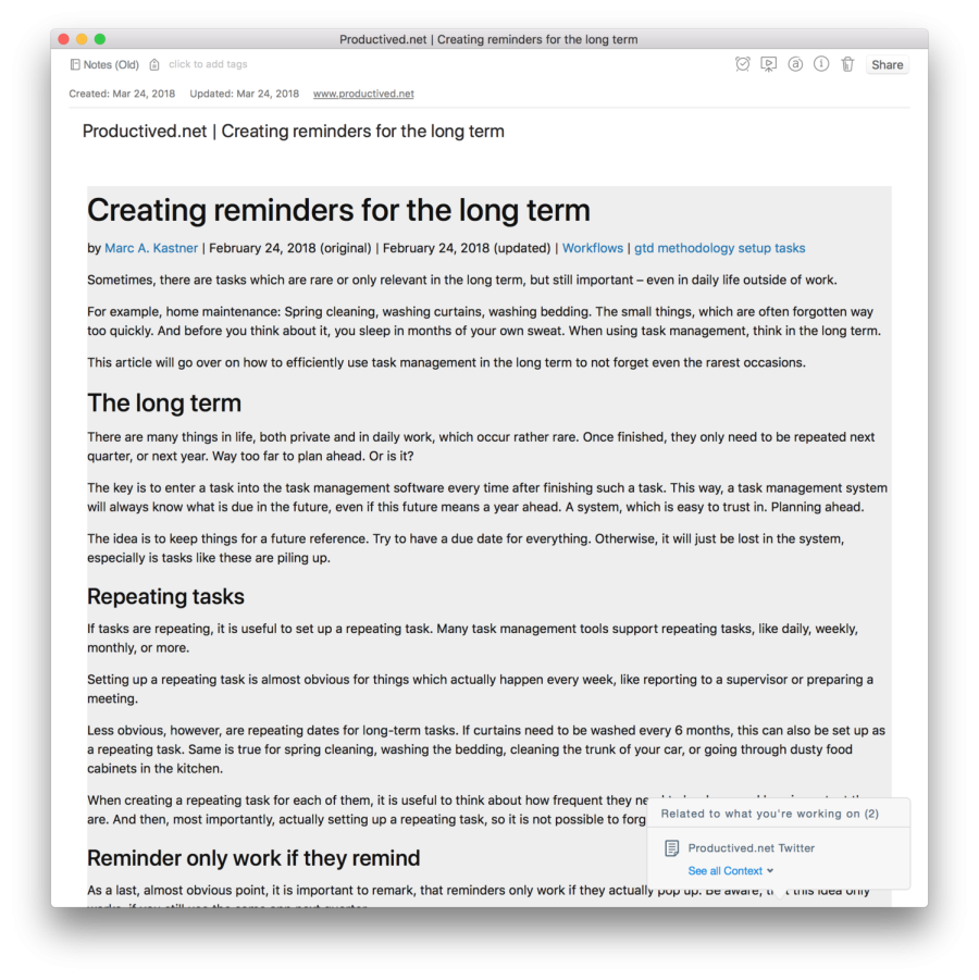 Evernote web clipping plus todo lists as read-later tool | Productived.net